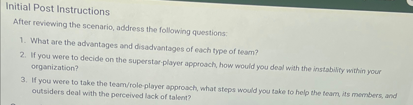 Solved Initial Post InstructionsAfter reviewing the | Chegg.com