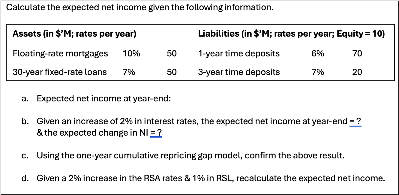 Solved Calculate the expected net income given the following | Chegg.com