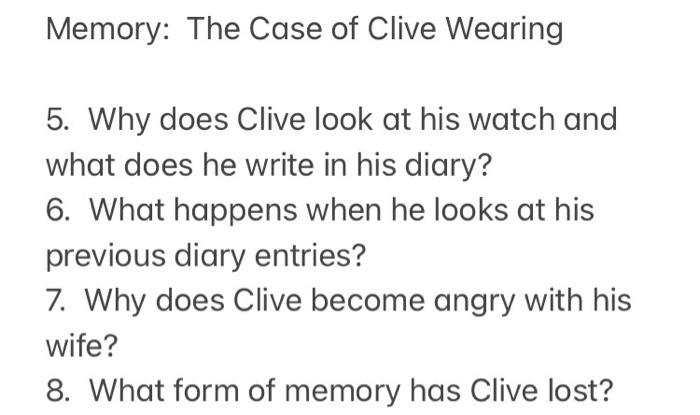 Solved Memory: The Case of Clive Wearing 5. Why does Clive | Chegg.com