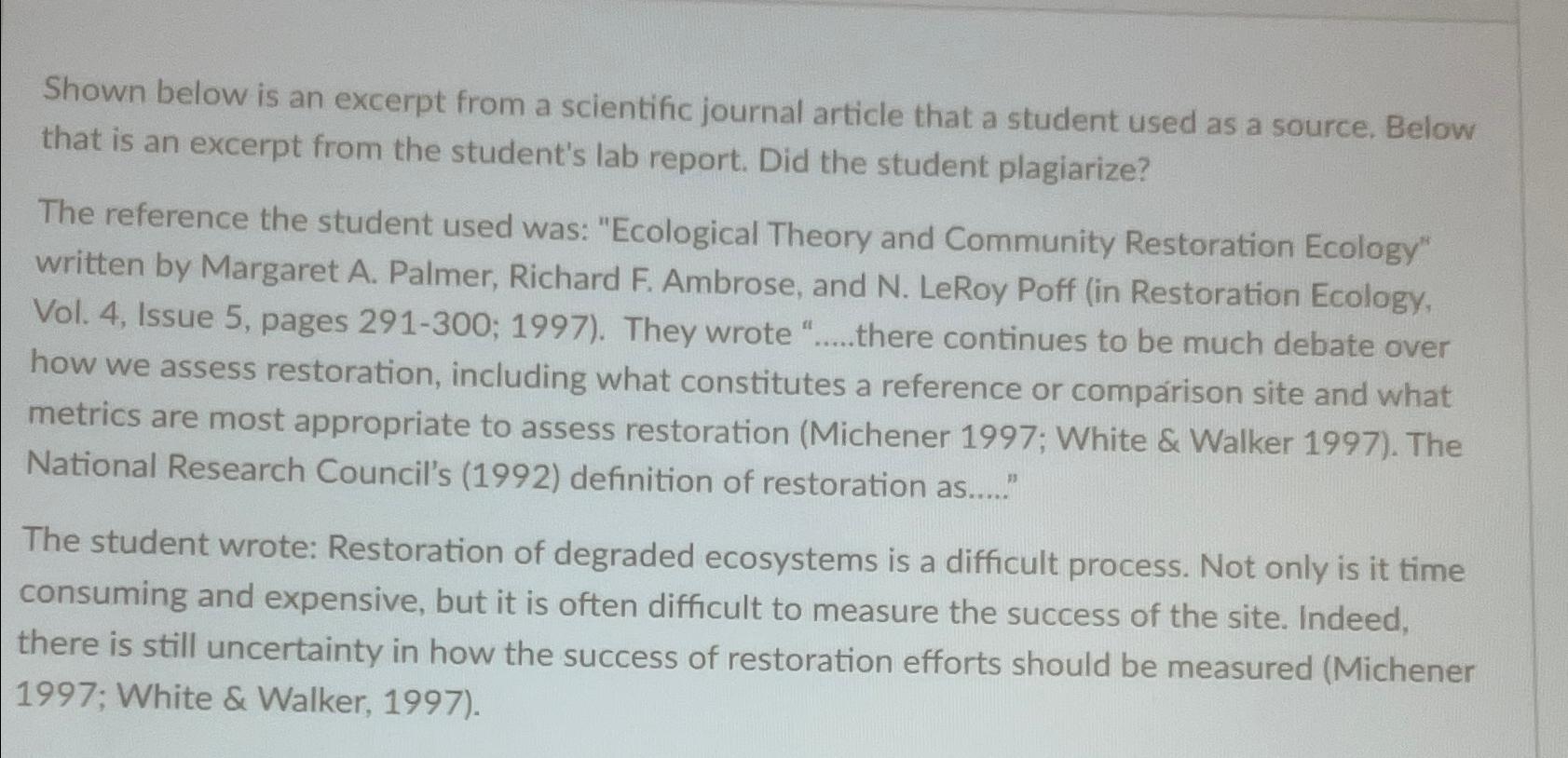 Solved Shown below is an excerpt from a scientific journal | Chegg.com