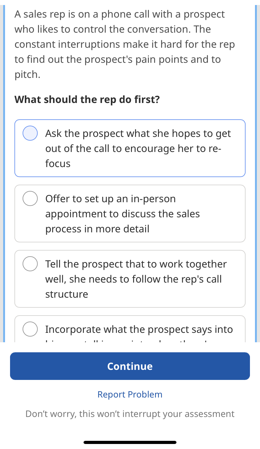 Solved A sales rep is on a phone call with a prospect who | Chegg.com