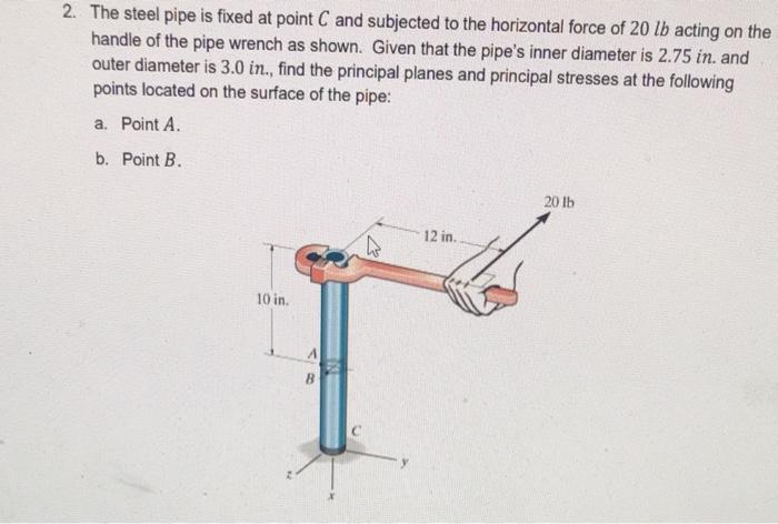Solved 2. The steel pipe is fixed at point and subjected to | Chegg.com