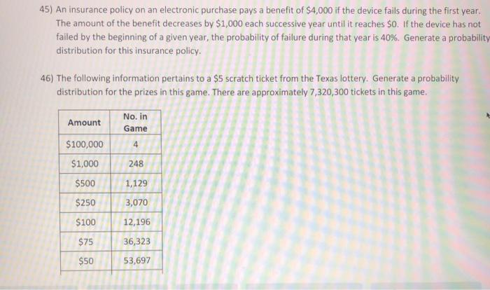Solved 45) An insurance policy on an electronic purchase | Chegg.com