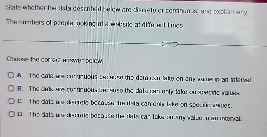 Solved State whether the data described below are discrete | Chegg.com