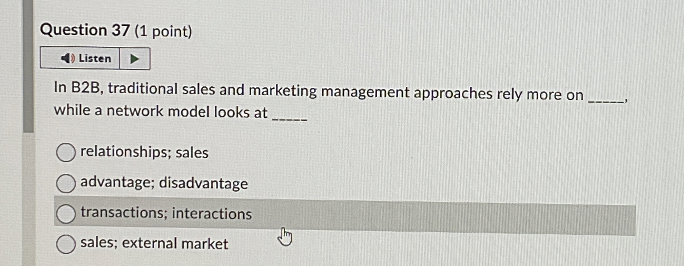 Solved Question 37 (1 ﻿point)ListenIn B2B, ﻿traditional | Chegg.com