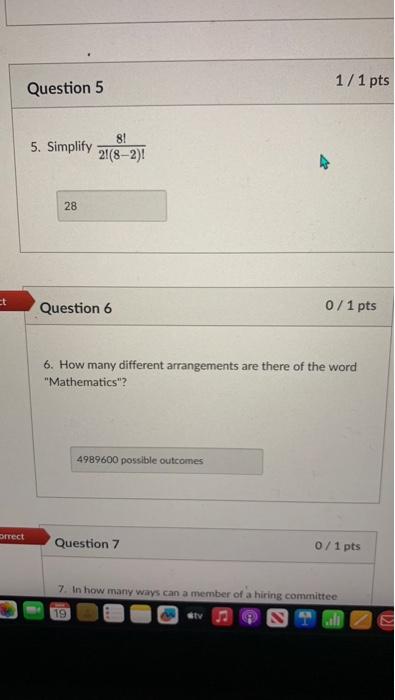 Solved Question 6 0/1 pts 6. How many different arrangements | Chegg.com