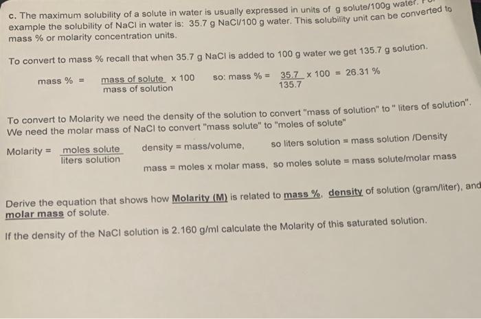 Solved c. The maximum solubility of a solute in water is | Chegg.com