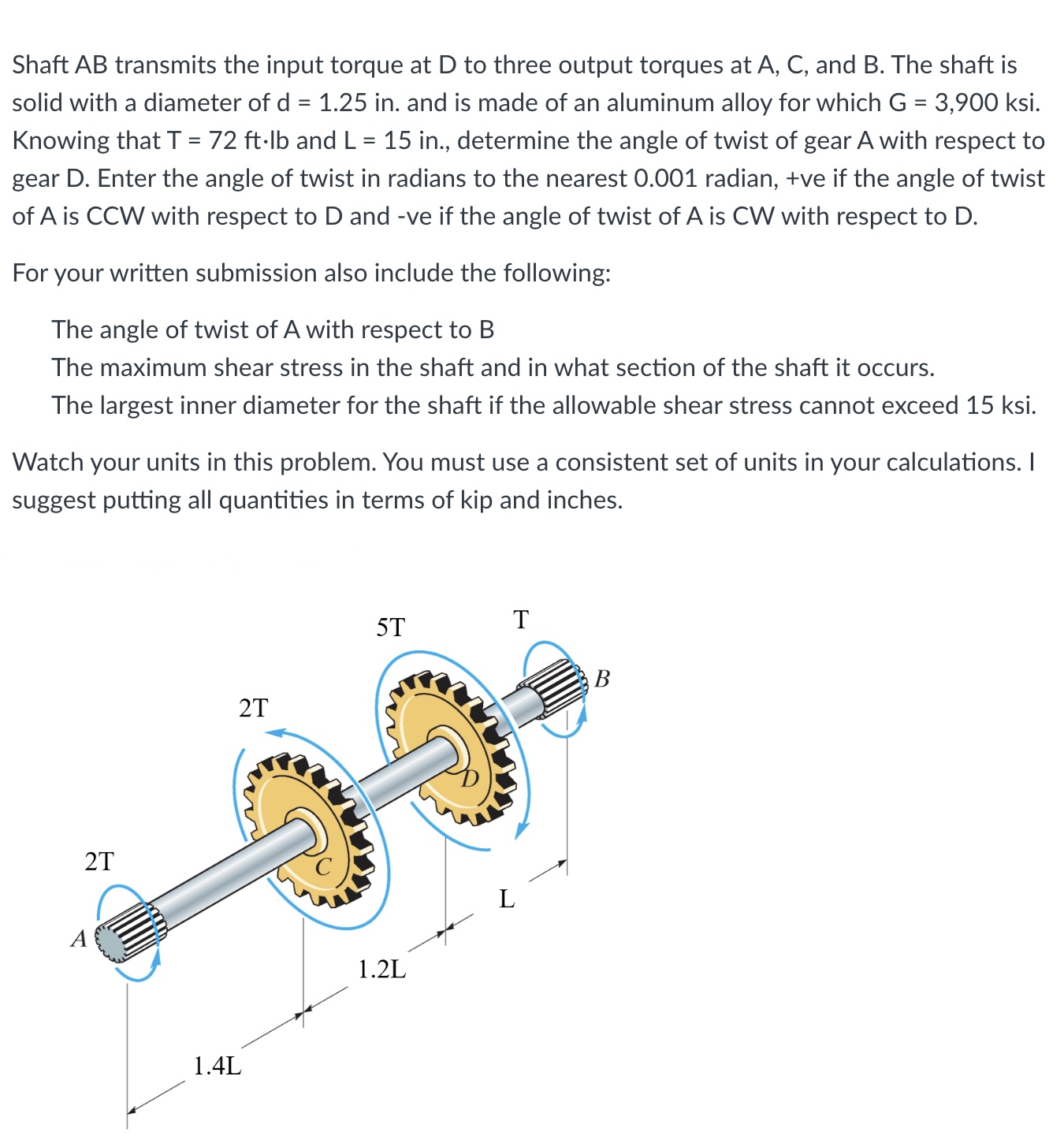 Solved Shaft \( ﻿A B \) ﻿transmits the input torque at \( ﻿D | Chegg.com