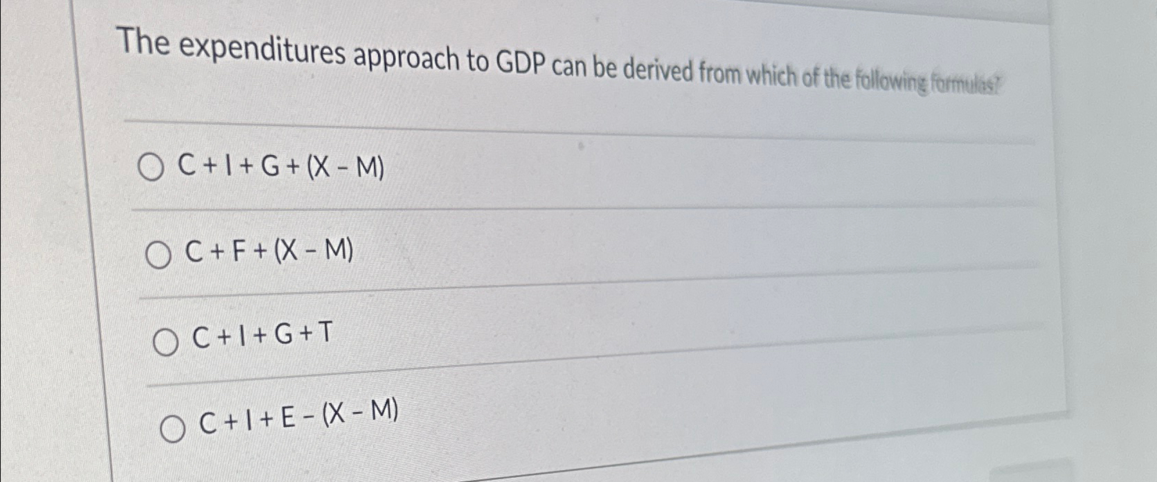 Solved The expenditures approach to GDP can be derived from | Chegg.com