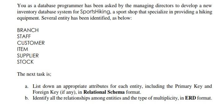 Solved You As A Database Programmer Has Been Asked By The 