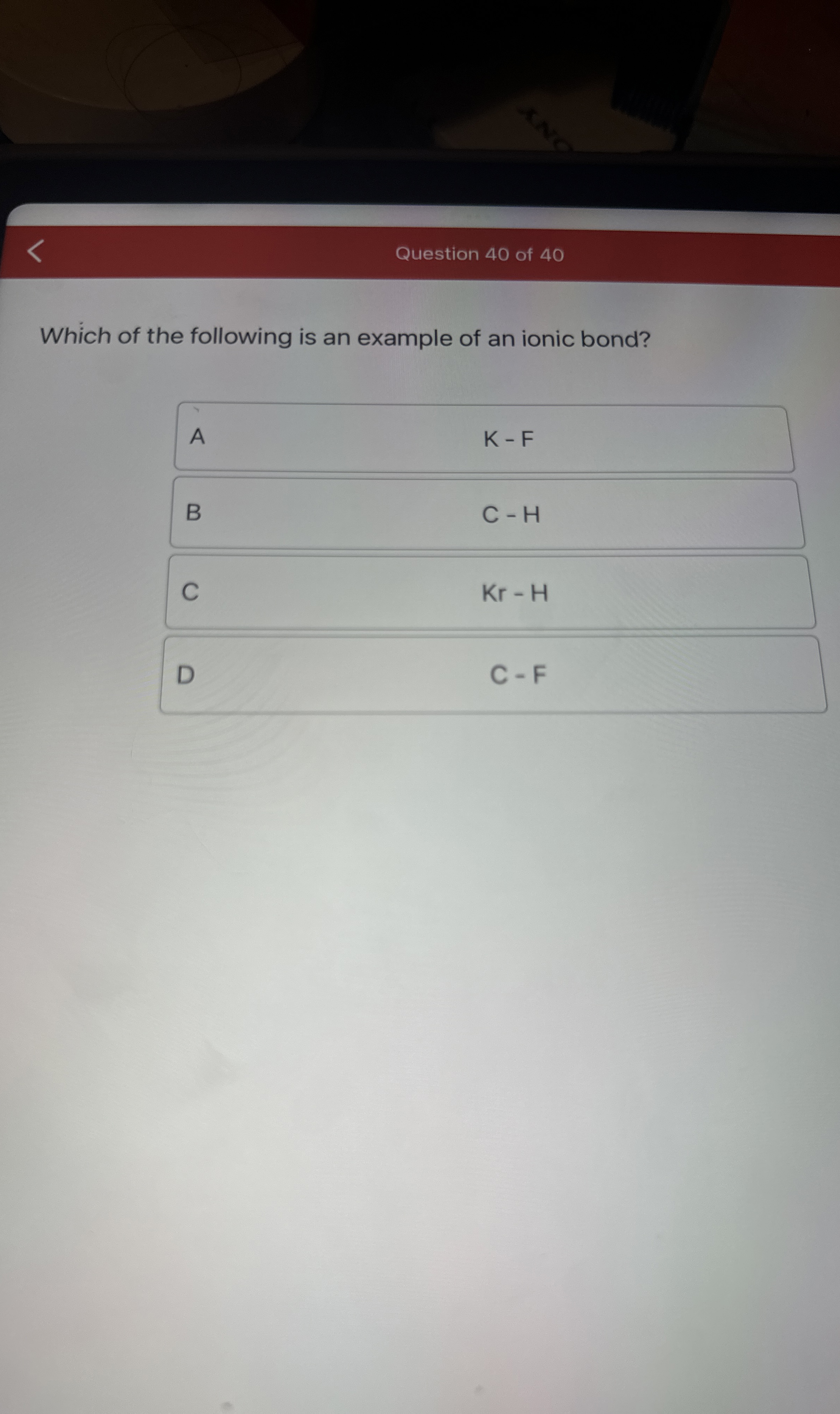 Solved Question 40 ﻿of 40Which of the following is an | Chegg.com