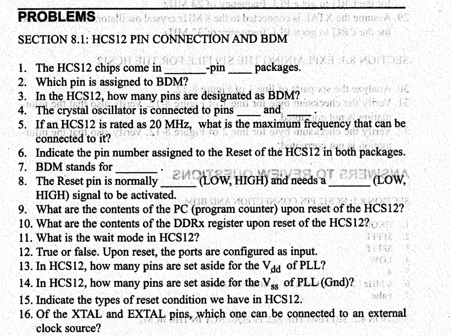 SECTION 8.1: HCS12 PIN CONNECTION AND BDM 1. The HCS | Chegg.com