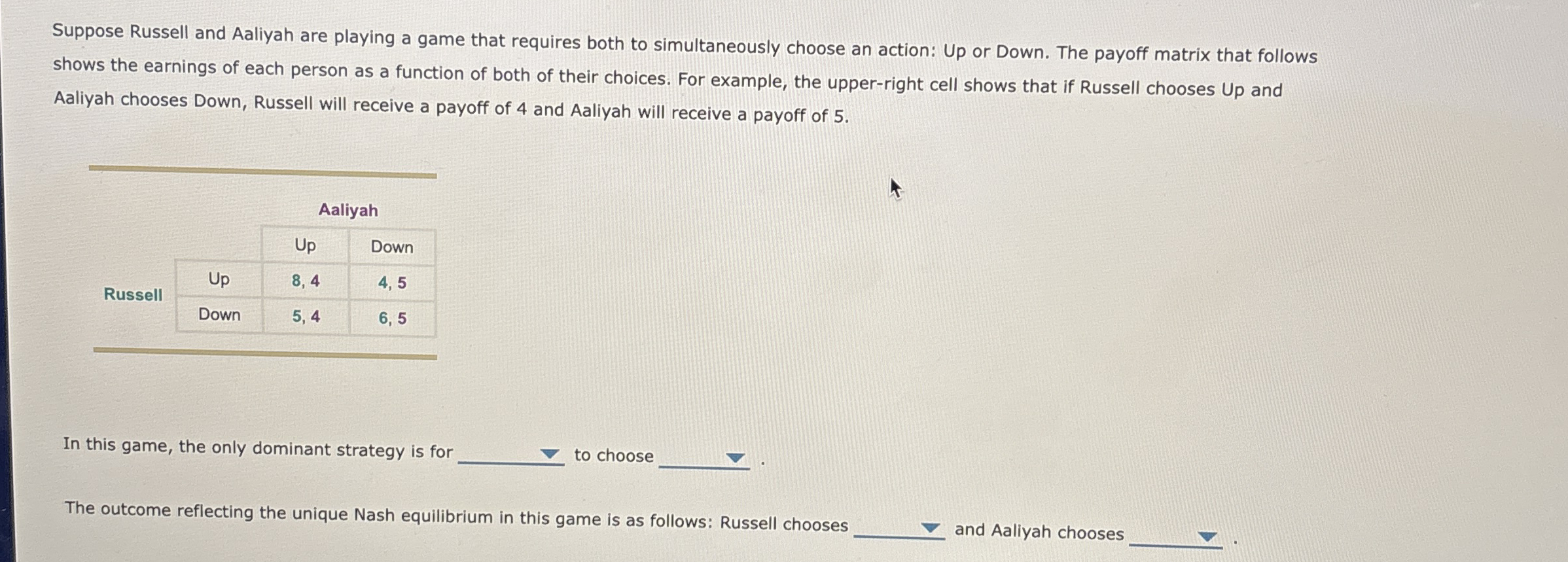 Solved Suppose Russell and Aaliyah are playing a game that | Chegg.com