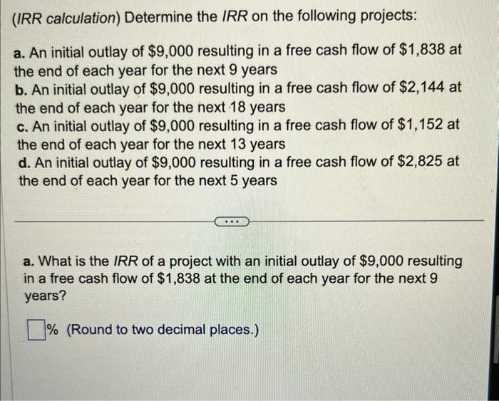 Solved (IRR calculation) Determine the IRR on the following | Chegg.com