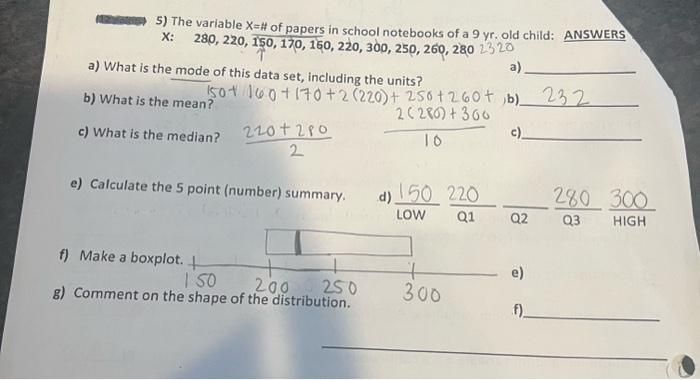 Solved 5) The variable X=# of papers in school notebooks of | Chegg.com