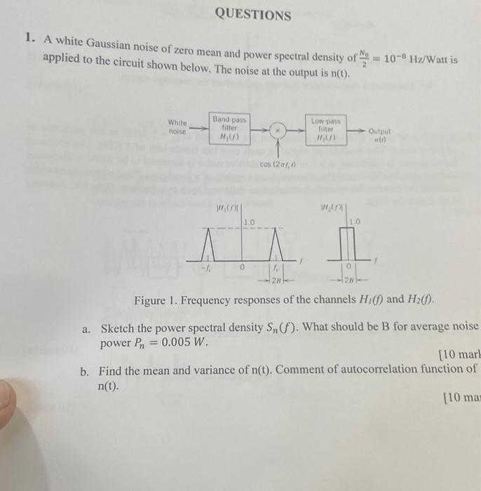 Solved 1. A white Gaussian noise of zero mean and power | Chegg.com