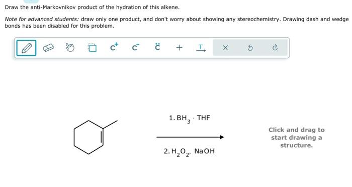 Solved Draw the anti-Markovnikov product of the hydration of | Chegg.com
