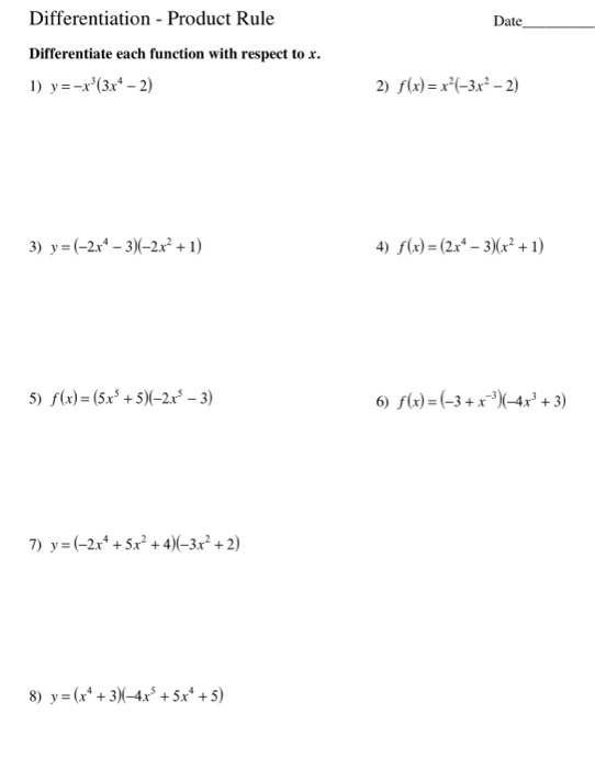 Solved Date Differentiation - Product Rule Differentiate | Chegg.com