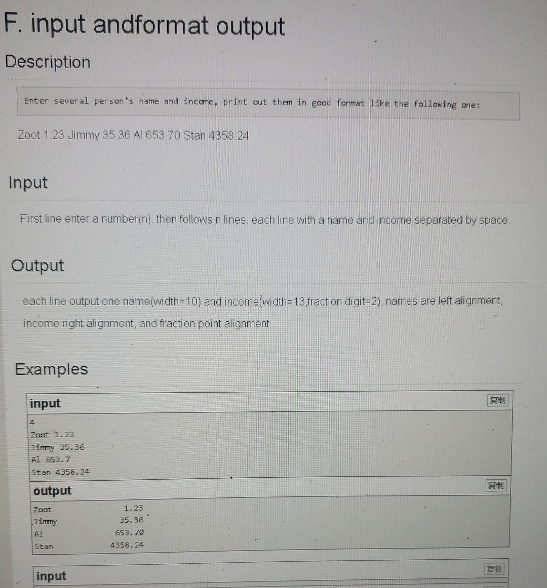 Solved F. input andformat output Description Enter several | Chegg.com