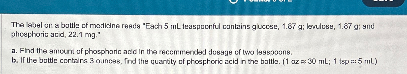 Solved The label on a bottle of medicine reads "Each 5mL | Chegg.com
