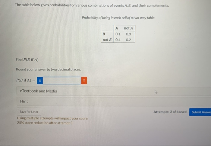 Solved the table below gives probabilities for various | Chegg.com