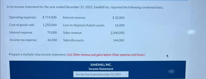 Solved In its income statement for the year ended December | Chegg.com