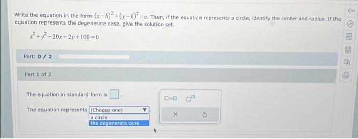 Solved Write the equation in the form (x−h)2+(y−k)2=c. Then, | Chegg.com