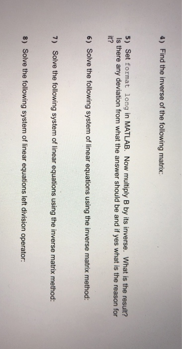 Part 2: Linear Algebra in MATLAB Objective: How to | Chegg.com