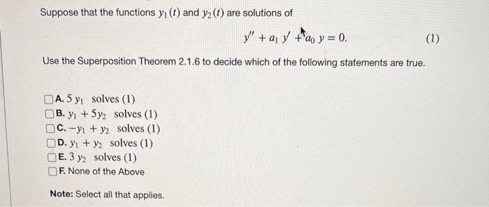 Solved Suppose that the functions y1(t) and y2(t) are | Chegg.com