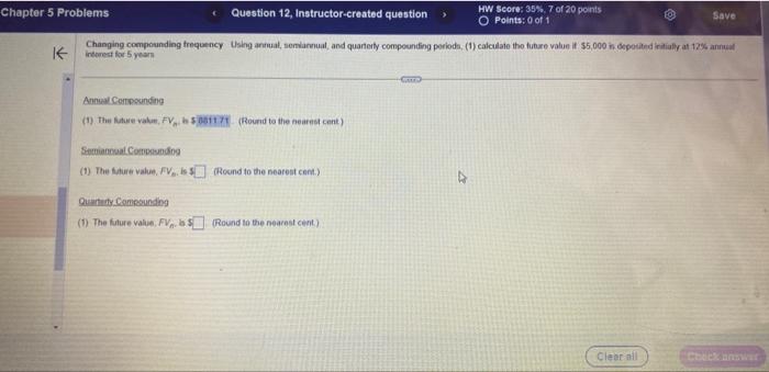 Changing compounding frequency Using aninual, | Chegg.com