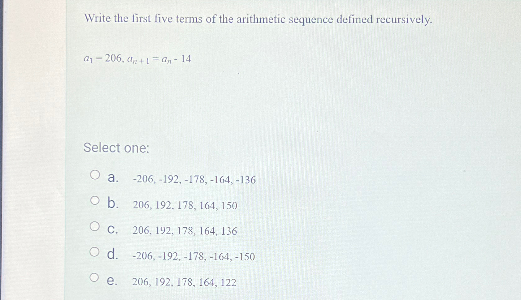 Solved Write the first five terms of the arithmetic sequence | Chegg.com