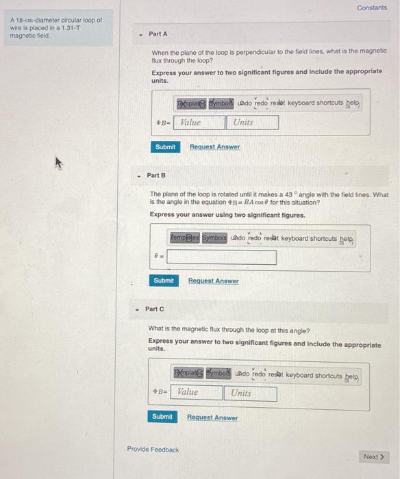 Solved Constants A 18-cm-diameter circular loop of wire is | Chegg.com