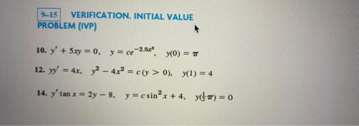 Solved 9-15 VERIFICATION. INITIAL VALUE PROBLEM (IVP) 10. y' | Chegg.com