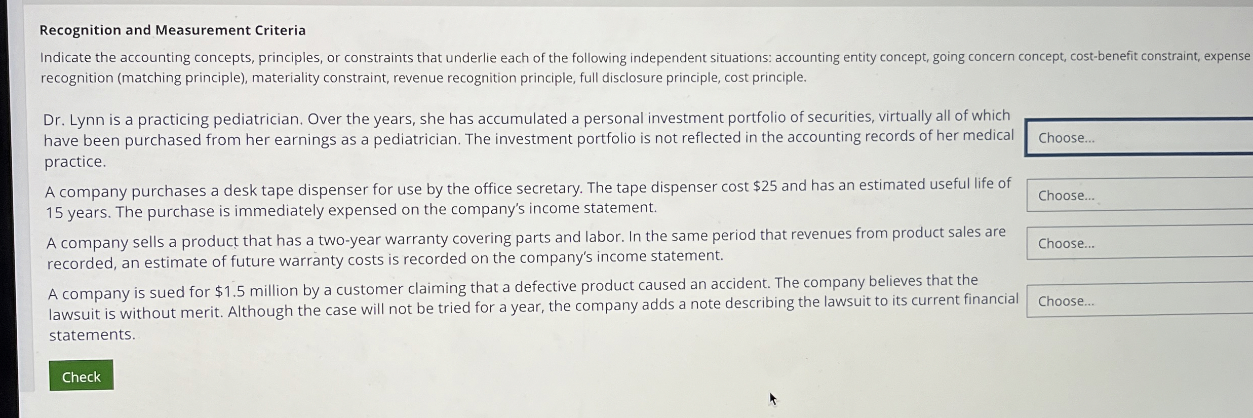 Solved Recognition and Measurement CriteriaIndicate the | Chegg.com