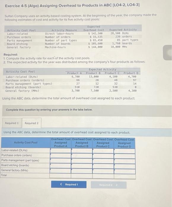 Solved Exercise 4-5 (Algo) Assigning Overhead to Products in | Chegg.com
