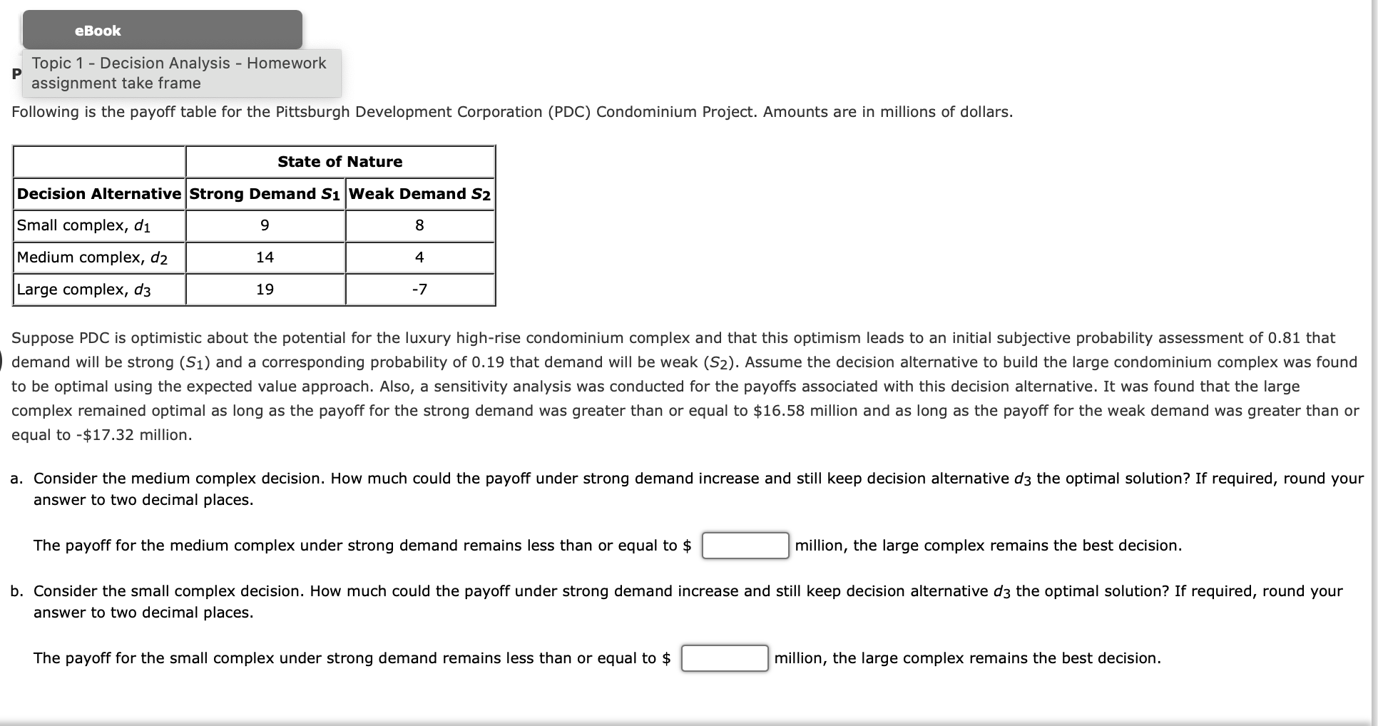 Solved Topic 1 - ﻿Decision Analysis - ﻿Homework assignment | Chegg.com