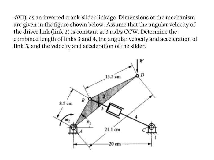 Solved 40 as an inverted crank-slider linkage. Dimensions | Chegg.com