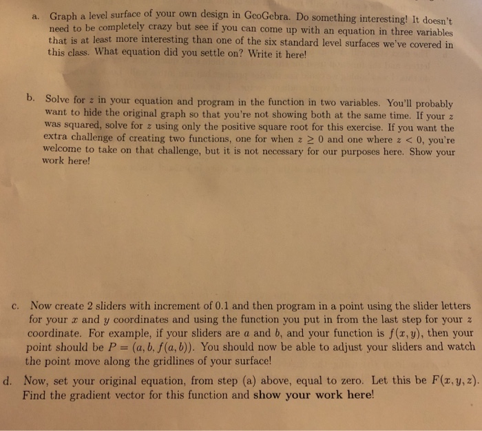 Graph a level surface of your own design in GeoGebra. | Chegg.com