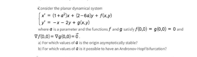 Solved Eonsider the planar dynamical system | Chegg.com