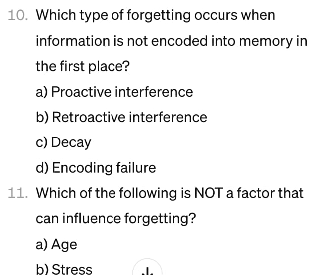 Solved Which type of forgetting occurs when information is | Chegg.com