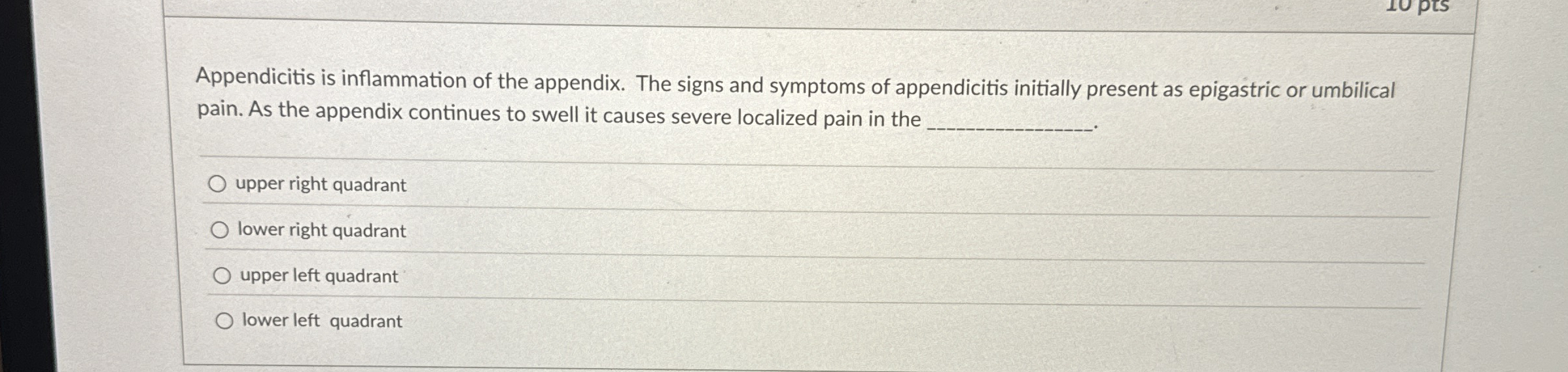 Solved Appendicitis is inflammation of the appendix. The | Chegg.com