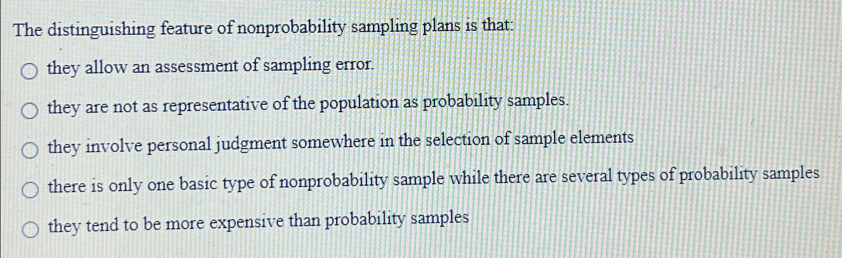 Solved The distinguishing feature of nonprobability sampling | Chegg.com