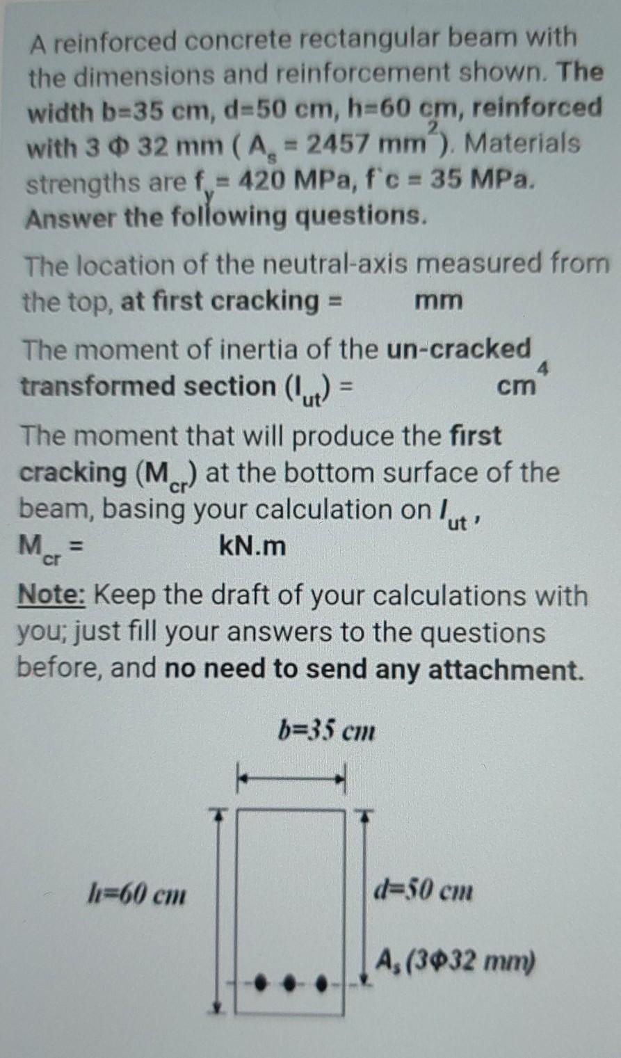 Solved A reinforced concrete rectangular beam with the | Chegg.com