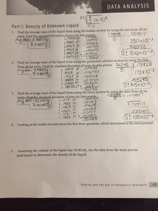 Solved DATA ANALYSIS SEVE (x1 - x)2 Part I: Density of | Chegg.com