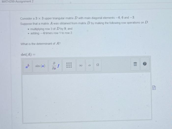 Solved MATH299 Assignment 2 Consider a 3 x 3 upper | Chegg.com