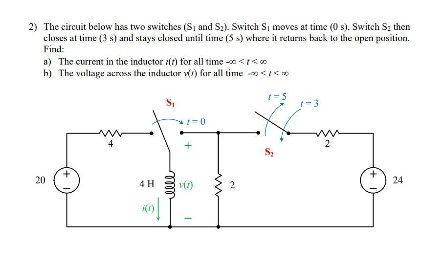 Solved 2) The circuit below has two switches (S1 and S2). | Chegg.com