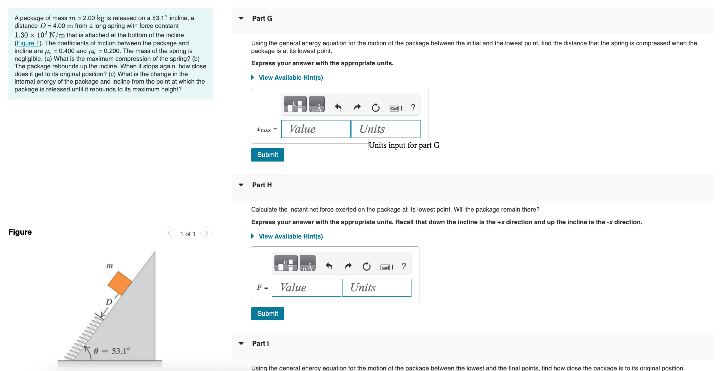 Solved A package of mass m=2.00kg ﻿is released on a 53.1° | Chegg.com