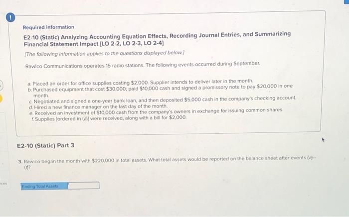 Solved Required information E2-10 (Static) Analyzing | Chegg.com