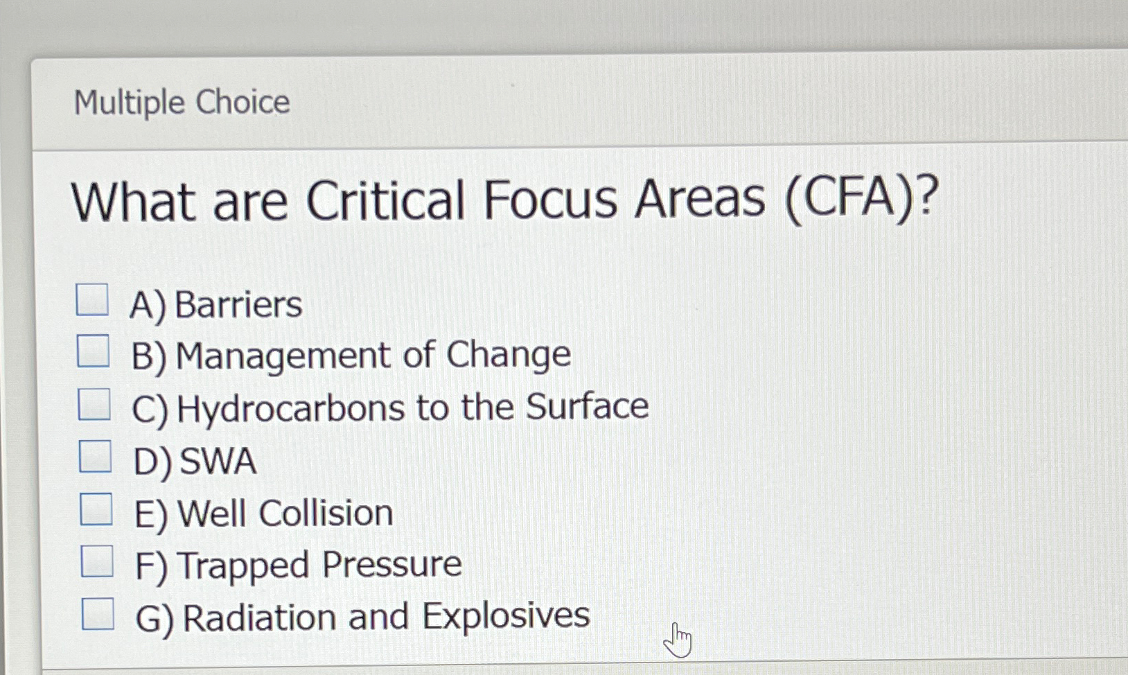 Solved Multiple ChoiceWhat are Critical Focus Areas (CFA)?A) | Chegg.com