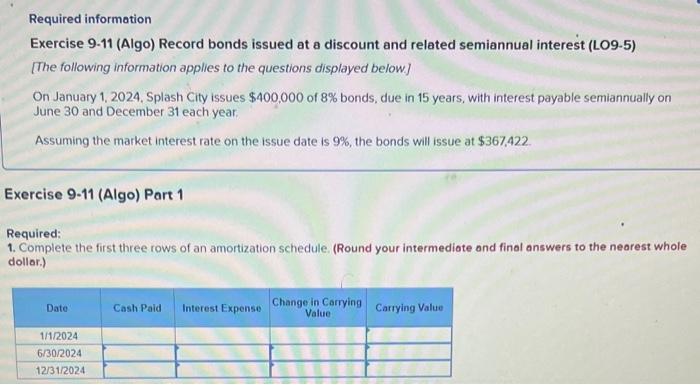 Solved Required information Exercise 9-11 (Algo) Record | Chegg.com